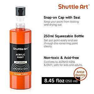 Shuttle Art Acrylic Paint, 18 Colors Acrylic Paint Bottle Set (240ml/8.12oz), Rich Pigmented Acrylic Paints, Bulk Painting Supplies for Artists, Beginners and Kids on Rocks Crafts Canvas Wood Ceramic
