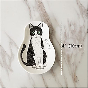 KiaoTime Coffee Spoon Rests and Spoon - Ceramic Cute Cat Spoon Rest Teaspoon Holder Coffee Station Decor Coffee bar Coffee Stirrers Holder for Home Kitchen Accessories