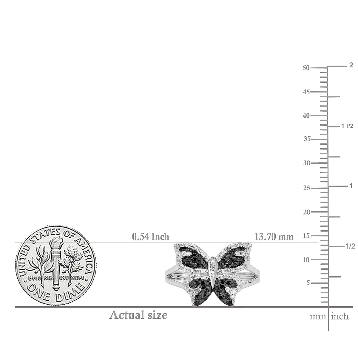 Dazzlingrock Collection 0.24 Carat (ctw) Sterling Silver Round Black & White Diamond Butterfly Right Hand Ring 1/4 CT, Size 7