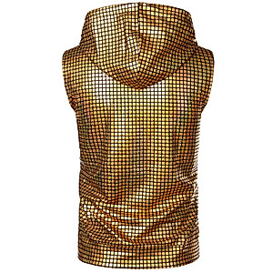 ZEROYAA Mens Hipster Metallic Sequins Zip Up Sleeveless Hooded Vest T Shirt with Kangaroo Pocket ZLSV17 Gold X-Large