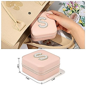 Parima Mothers Day Gifts for Mom - Travel Jewelry Case | Travel Essentials Travel Jewelry Box | Travel Jewelry Organizer | Earring Organizer Ring | Travel Gifts for Women - Letter D, Pink