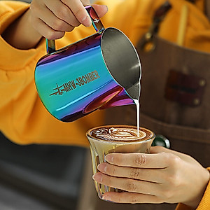 MHW-3BOMBER Milk Frothing Pitcher 16.9oz/500ml Latte Art Pitcher Stainless Steel Espresso Steaming Pitcher Colorful Barista Milk Jug P5911C