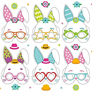 Spakon 60 Pieces Easter Bunny Mask Craft Kits Novelty Easter Rabbits Craft Kits Personalized Bunny Characters for Kids Fun Home Activities DIY Arts Craft Self Adhesive