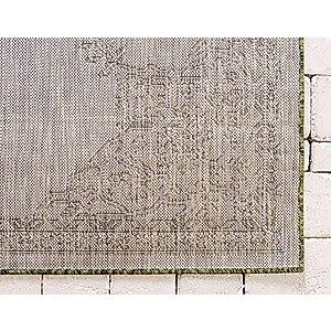 Unique Loom Collection Traditional Classic Heathered Center Medallion Indoor/Outdoor Flatweave Area Rug, Rectangular 4' 0" x 6' 0", Green/Gray