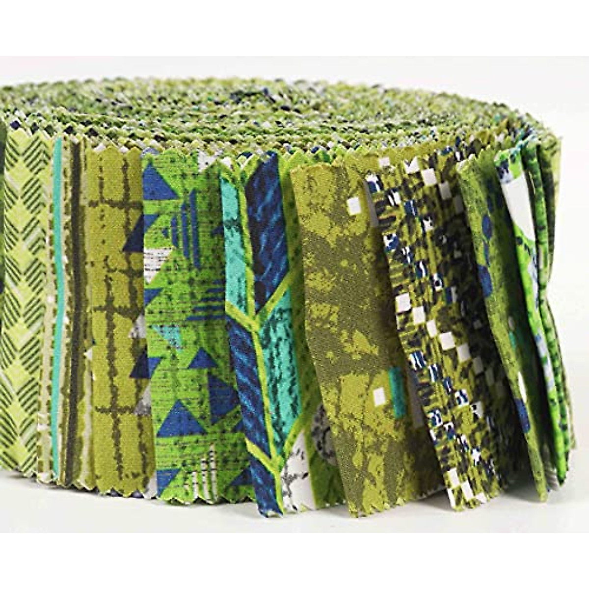 Soimoi 40Pcs Geometric & Texture Print Cotton Precut Fabrics for Quilting Craft Strips 2.5x42inches Jelly Roll - Green