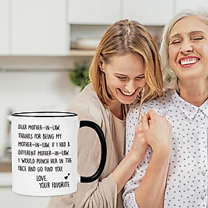 YHRJWN Christmas Mothers Day Gifts from Daughter in Law, Dear Mother in Law Coffee Mug, Mother in Law Gifts from Daughter in Law, Birthday Mother's Day Gifts for Mother in Law, 11 Oz White