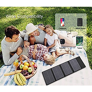 30W Portable Solar Panel, Folding Camping Solar Panel Mobile Charger, DC 12V, USB 2.0 5V, USB3.0 9V Compatible with Solar Generators Power Stations for Camping, Cell Phone, Tablet, RV, Hiking (Black)