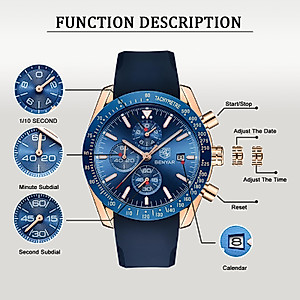 BENYAR Mens Watches Quartz Chronograph Business Luxury Brand Waterproof Wristwatches Fashion Brown Leather Watches for Men (Golden Blue-J)