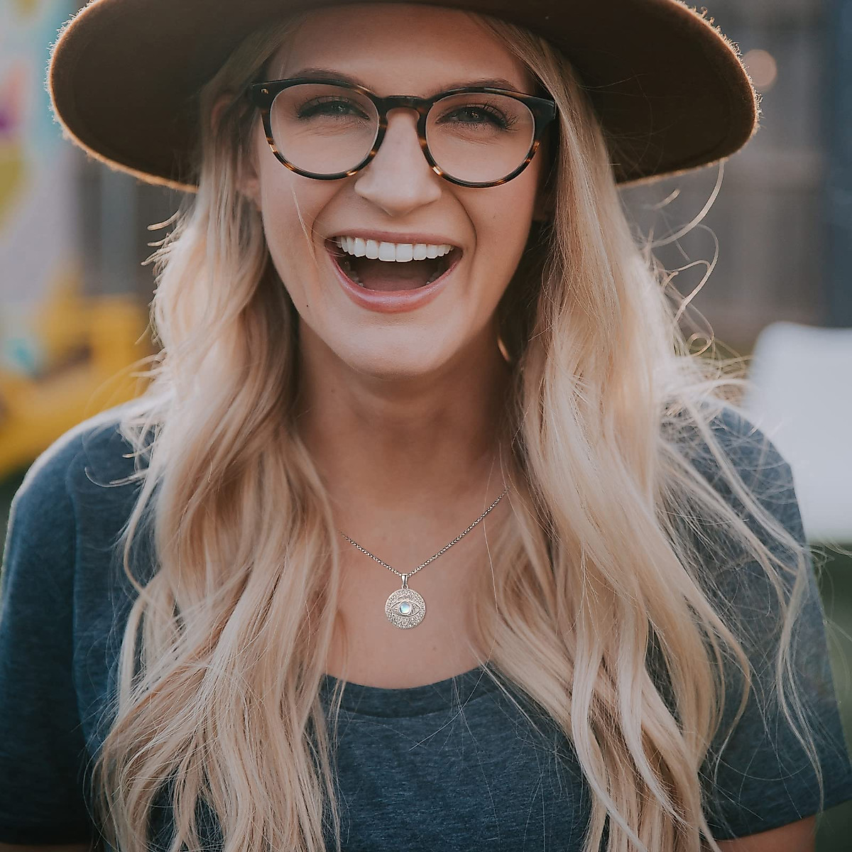 TUGHRA Evil Eye Necklace S925 Sterling Silver Moonstone Evil Eye Pendant Necklaces Protection Jewelry Amulet Gift for Women Men Birthday Anniversary