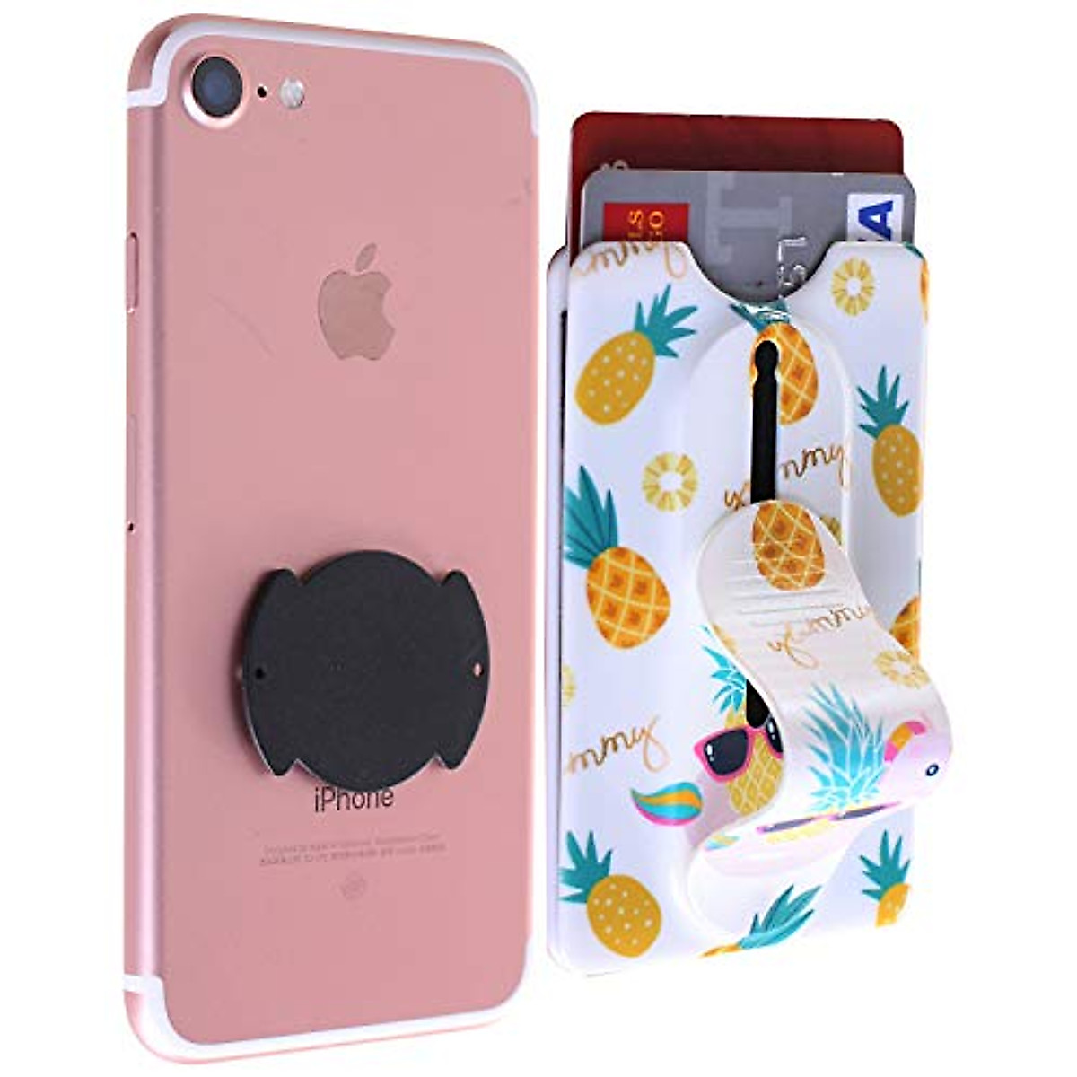 CHEAP SUNDAY Detachable Cell Phone Wallet Mobile Phone Kickstand Finger Grip Stand, Selfie and Hand-Free Wireless Charging Compatible for iPhone and Smartphones (Pineapple)