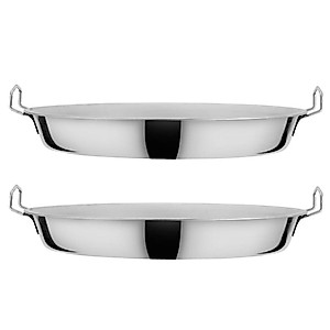DOITOOL 2Pcs Stainless Steel Steaming Dish Cold Noodle Plate Steamed Rice Tray Round Steaming Tray With Double Handle for Home Kitchen Food Serving