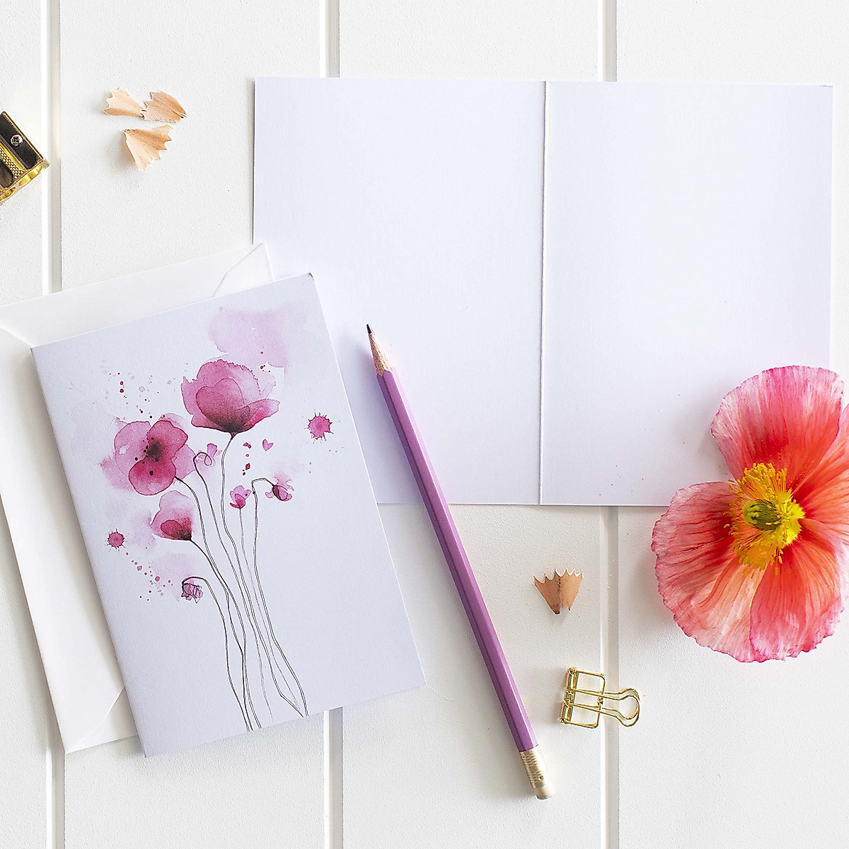 Colour Up Your Day Cute Watercolor Botanical Greeting Cards Box of 24 cards with Envelopes and Seal Stickers. All Occasion Blank Thank you cards, Appreciation, Birthday, Sympathy