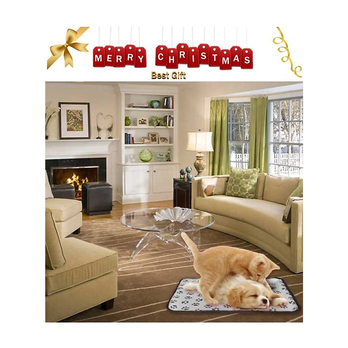 OCSOSO Heated Cat Bed Electric Heating Pad for Cats and Dogs Waterproof Warming Mat Auto-Off,18inch Pet Mat Temperature Adjustable and Constant Heating for Indoor and Outdoor Use