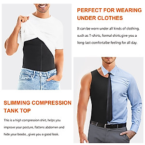 Wonderience Compression Shirts for Men Undershirts Slimming Body Shaper Tank Top Vest with Zipper (Black, Large)