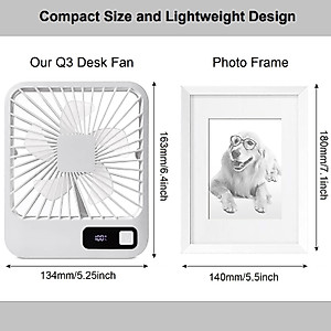 KAMISAFE Desk Fan Battery Operated Fan, USB Rechargeable Desktop Fans Small Quiet 180° Foldable Portable Fan for Office Bedroom Travel Outdoor, 5 Speeds Adjustable, LED Power Display