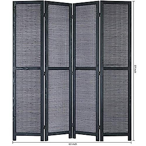 MyGift 4-Panel Bamboo Woven Wood Room Divider Privacy Folding Screen Partition with Dual-Action Hinges, Gray