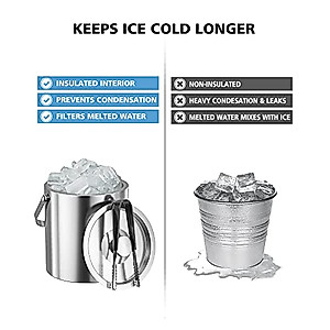 AYOTEE Double Wall Ice Bucket with Lid, Ice Tongs and Strainer,3.3L Insulated Ice Bucket for Cocktail Bar, Wine, Home Bar Accessories, Parties, Champagne Bucket