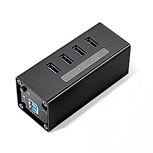 SJYDQ Aluminum 4 Port USB3.0 Splitter USB HUB Support BC1.2 Charging with 12V2A Power Adapter for Laptop PC Accessories (Color : Black)