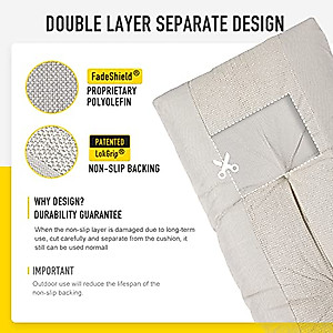 SUNROX LokGrip Non Slip Tufted Memory Foam Bench Cushion, FadeShield Water Resistant Durable Thicken Outdoor/Indoor Bench Seat Pads 42x16x4 inch, Cream