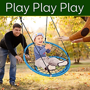 SereneLife Web Chair Swing, 35.5" Inch Hanging Netted Seat, All Season Round Swing for Tree and Indoor/Outdoor,Blue