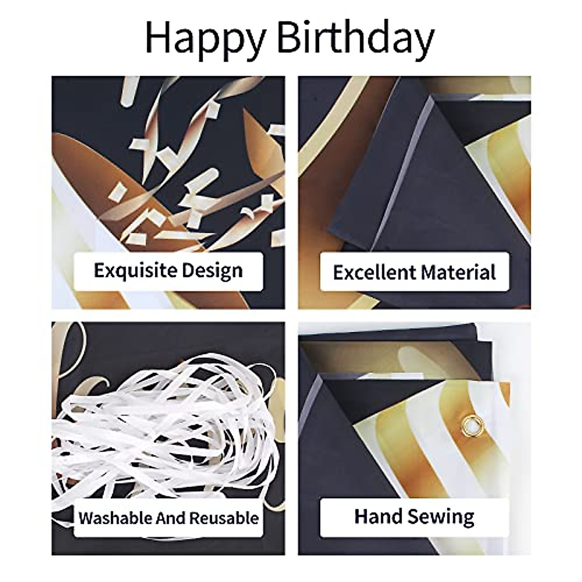 HAMIGAR 6x4ft Happy 18th Birthday Banner Backdrop - 18 Years Old Birthday Decorations Party Supplies for Girls Boys - Black Gold