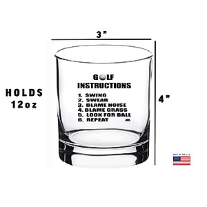 Rogue River Tactical Funny Golf Instructions Old Fashioned Whiskey Glass Drinking Gag Cup Gift For Golfer Golfing
