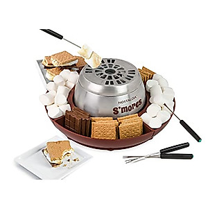 Nostalgia Electric S'mores Maker, Tabletop Indoor Machine with 4 Compartment Trays for Graham Crackers, Chocolate, Marshmallows, 4 Forks, Stainless Steel