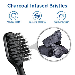 Replacement Toothbrush Heads for Waterpik Complete Care 5.0/9.0 (WP-861/CC-01), Charcoal Extra Soft Bristles, 4 Count, White