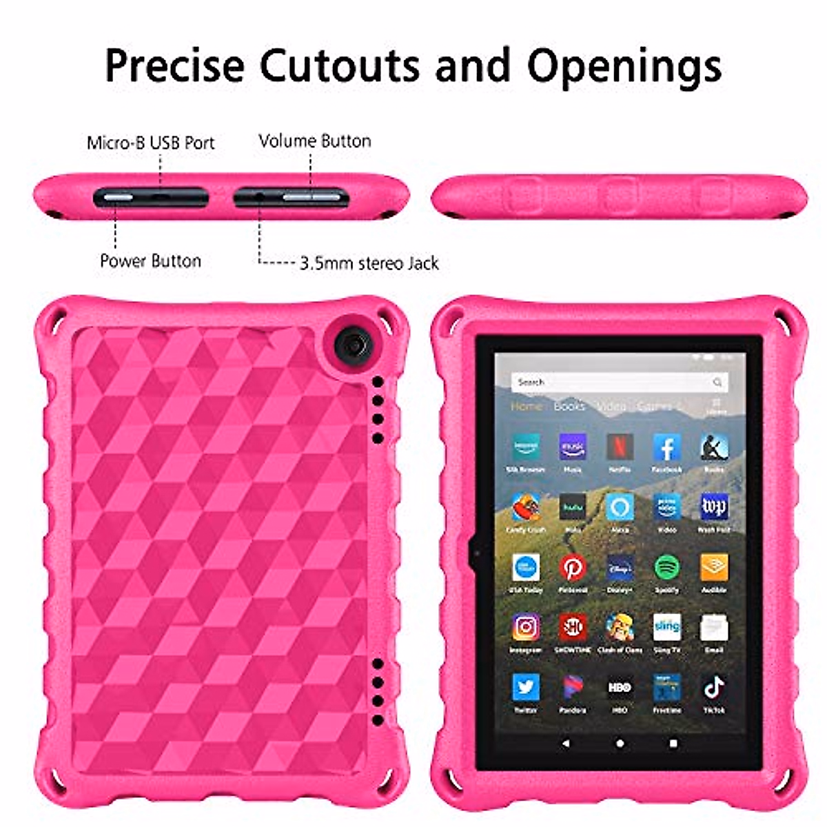 Fire HD 8 Tablet Case, Kids Case for Amazon Kindle Fire 8/8 Plus Tablet 10th/12th Generation 2020/2022 Release, Ubearkk Light Weight Shock Proof Anti Slip Protective Cases and Covers (Pink)