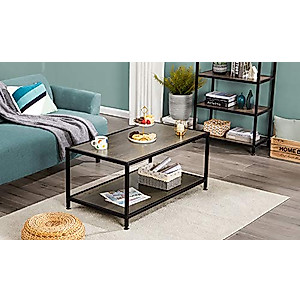 GreenForest Coffee Table Industrial with 2 Tier Storage Shelf for Living Room Modern Coffee Table 39.3 x 21.4 inch, Easy to Install, Rustic Walnut