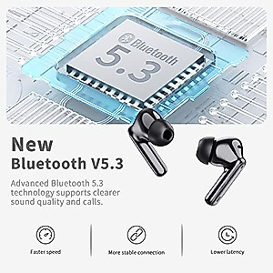 Wireless Earbuds, Headphones Wireless Bluetooth 5.3 Ear Buds, Wireless Headphones with Mic, 36H Playtime Noise Canceling Headphones with LED Display, IP7 Waterproof Earphones for Android IOS, Black