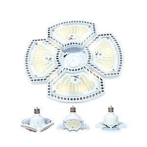 RDJ Bouns 211B 150W EX39 Base LED Garage Light Motion Sensor, White Garage Light 3000K,4000K,5000K, 4-Panel Foldable Screw-in Style, High Bay LED Shop Light, Garage Ceiling Light