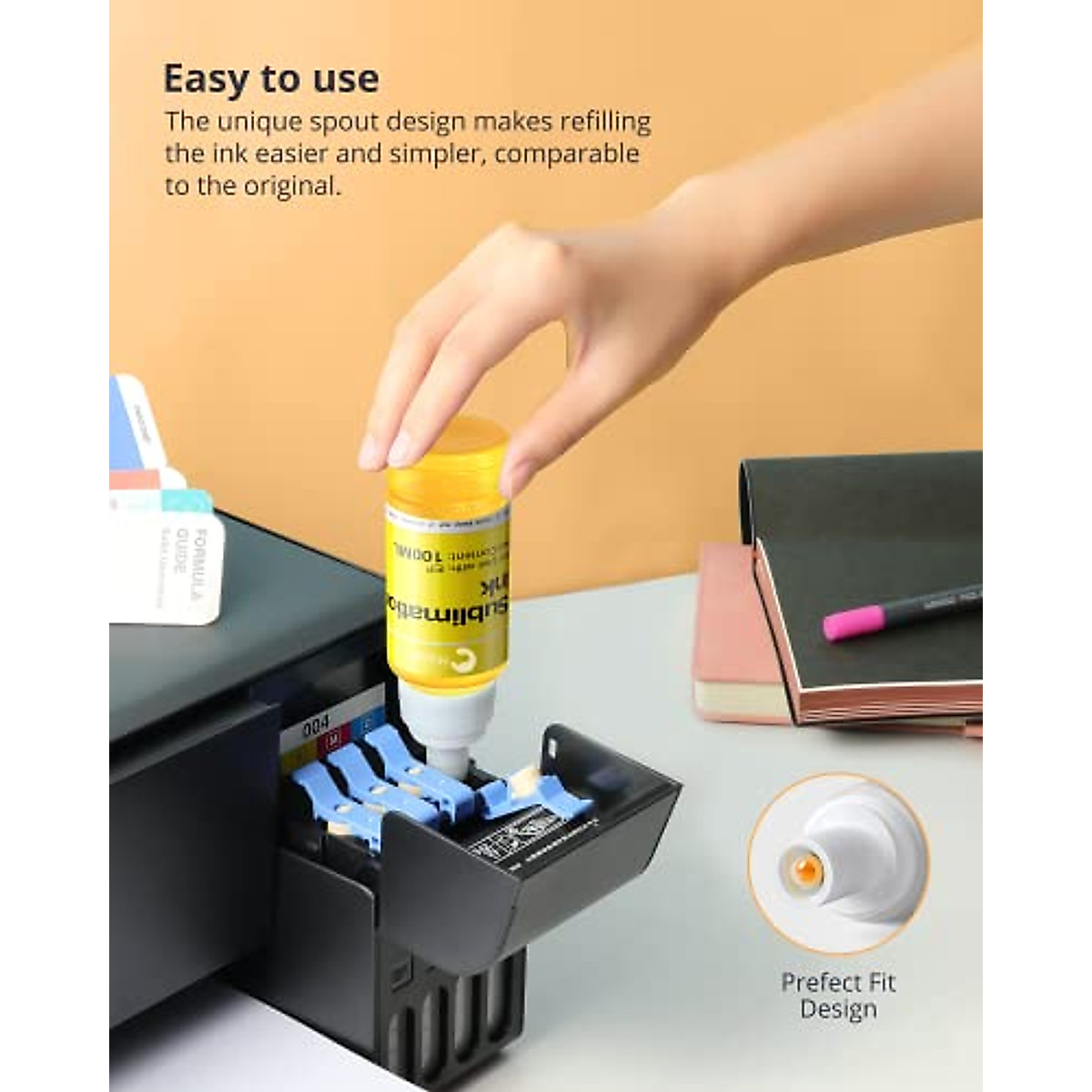 Hiipoo 580ML Sublimation Ink for EcoTank Supertank Inkjet Printer ET-2400 ET-2720 ET-2760 ET-2800 ET-2803 ET-2850 ET-3760 ET-4800 ET-15000 Heat Press Transfer on T-Shirt (Autofill/ICC-Free/Anti-UV)