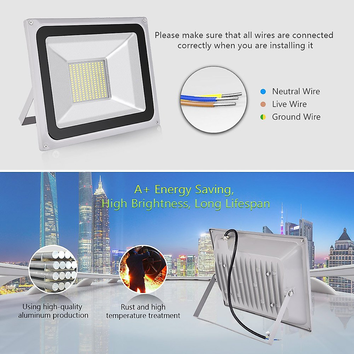 Viugreum 100W LED Flood Light, Waterproof IP65 Outdoor Work Lights, 110V 8000LM Daylight White(6000K), Super Bright Security Floodlights, Wall Lights for Garage, Garden, Yard