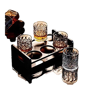 RYUHYF Whiskey Glass Set of 4, 10 oz vintage glasses, for drinking Scotch Bourbon Whiskey Cocktail Cognac Tequila Rum, Gift for Men and Women (Carved Wine Cup (set of 4))