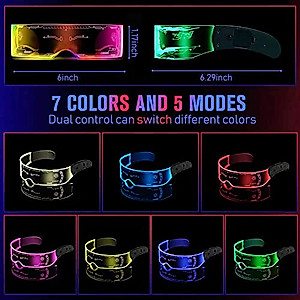 Dolmtop 2 Pairs LED Light Up Glasses,Cyberpunk Glasses,7 Colors and 5 Modes Switching,Luminous Glasses for Kids Adults(Ares Tech Glasses)