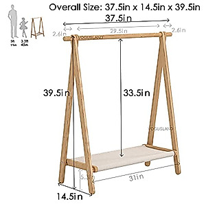 VOGUSLAND Dress up Rack, Child Garment Rack, Kids Clothing Rack with Storage Shelf (Natural Beech, 38" L x 14.5" W x 40" H)