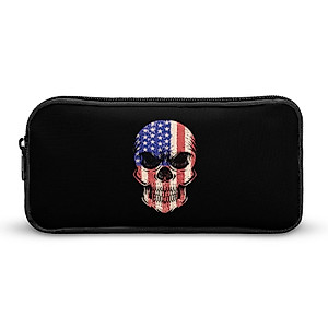 Skull USA Flag Pencil Case Pencil Pouch Coin Pouch Cosmetic Bag Office Stationery Organizer