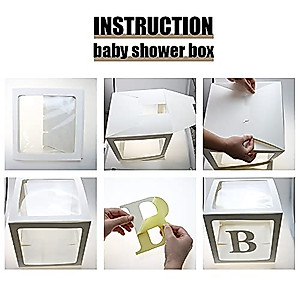 TKOnline Baby Shower Boxes Party Decoration, 4 Pcs Transparent Balloons Boxes Decoration with Letters, Individual Clear Baby Blocks for Boys and Girls,Gender Reveal, Birthday, Party, Bridal Showers