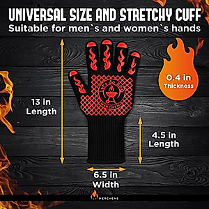 MERCHENS Oven Mitts - Insulated, Fireproof, Extreme Heat Resistant Silicone Grill Gloves That Take Barbecuing to New Heights - Extra Long Oven Mitts - Indoor & Outdoor Wear with Protective Case (Red)