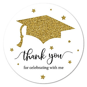 Gold White Graduation Thank You Stickers, Congrats Grad Party Favor Sticker Labels 40-Pack 2in