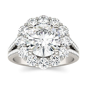 Charles & Colvard 14K White Gold Moissanite 9mm Round Engagement Ring-size 7.5 4.22cttw DEW