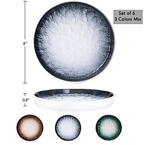 Eglaf 6'' Ceramic Small Appetizer Plates - Porcelain Gradient Water Wave Embossed Texture - Dessert Plates for Tea Party, Cake, Ice cream, Waffles, Apple Pie, Snacks (Set of 6-3 Colors Mix)