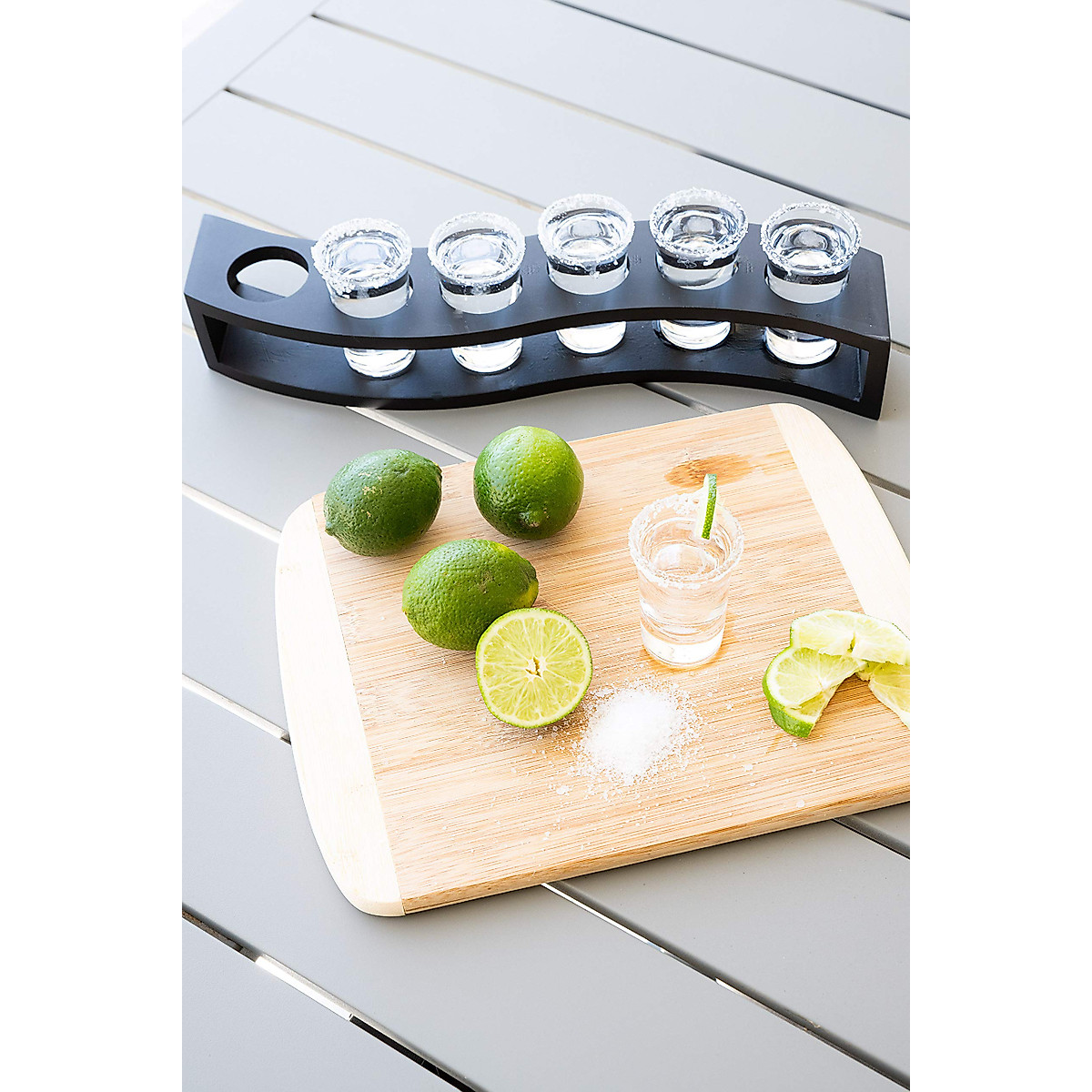 LEMONSODA Shot Glass Set of Glasses with Wood Layered Base Tray - 1oz/30ml Cool Shot glasses (6 Count)