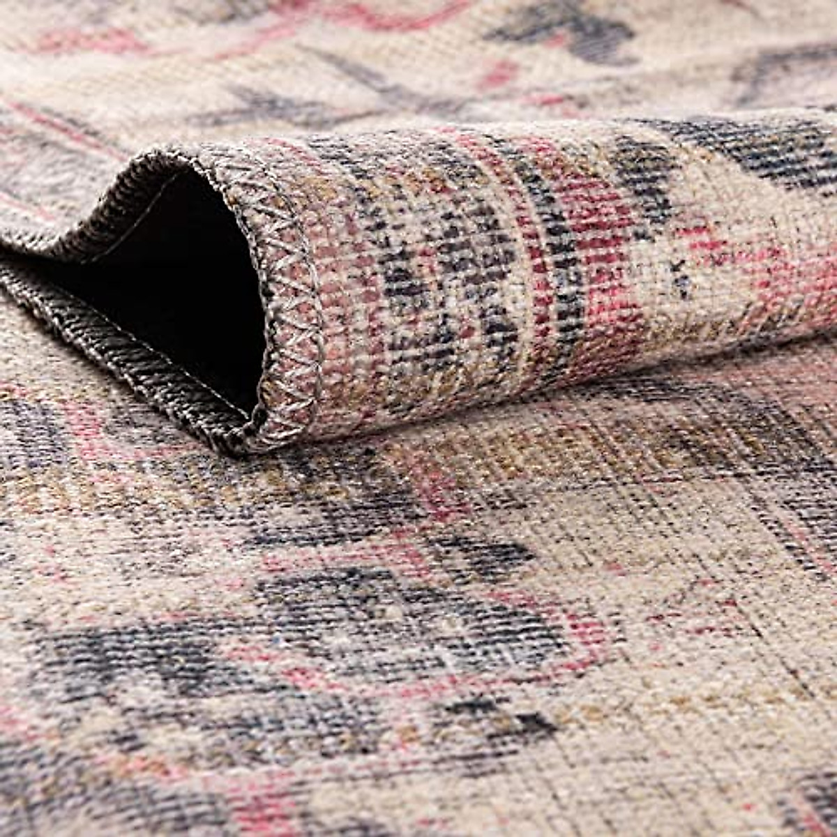 Rugs.com Nostalgia Washable Collection Rug – 2' 7 x 12' Runner Beige Pink Flatweave Perfect for Hallways, Entryways