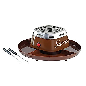 Nostalgia Indoor Electric S'mores Maker - Smores Kit - 4 Compartment Trays - Movie Night Supplies - Balcony Decor - Brown
