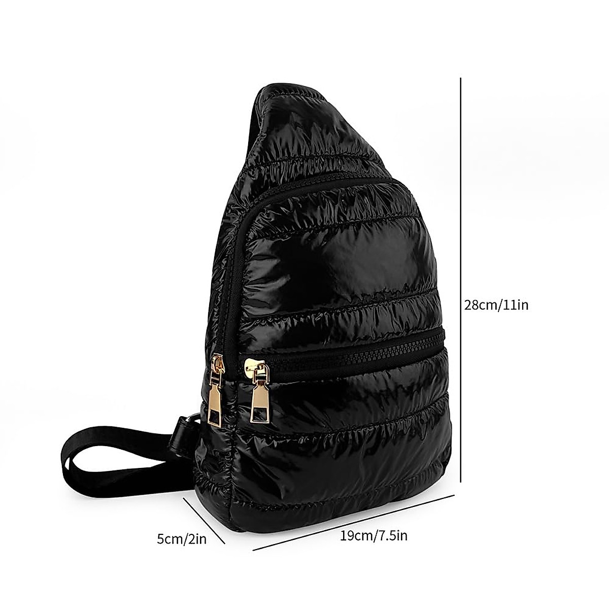 Puffy Sling Bag for Women Men Unisex Quilted Sling Bag Puffer Chest Bag Crossbody Daypack Travel Hiking Small Chest Bag (Black)