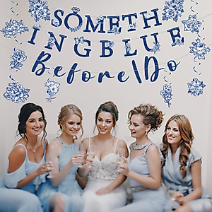 Tegeme Something Blue Before I Do Banner Blue Bridal Shower Decorations Hanging Blue Flower Party Favors for Bridal Shower Bachelorette Engagement Wedding Party