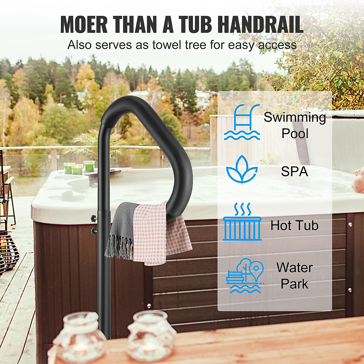 VEVOR Hot Tub Handrail, 360 Rotatable Spa Side Handrail with 35"-57" Adjustable Height, Rust-proof Aluminum Spa Step Hot Tub Hand Rail with Slide-Under Mount Base for Indoor & Outdoor, 600LBS Capacity