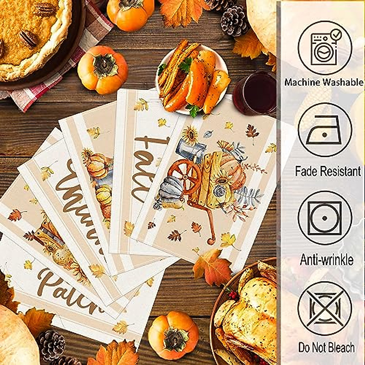 Fall Placemats Set of 6, Autumn Thanksgiving Fall Pumpkin Leaves Plaid Burlap Placemats 12 X 18 Inch Kitchen Dining Table Decor, Rustic Sunflower Fall Decorations for Home Rectangle Placemats